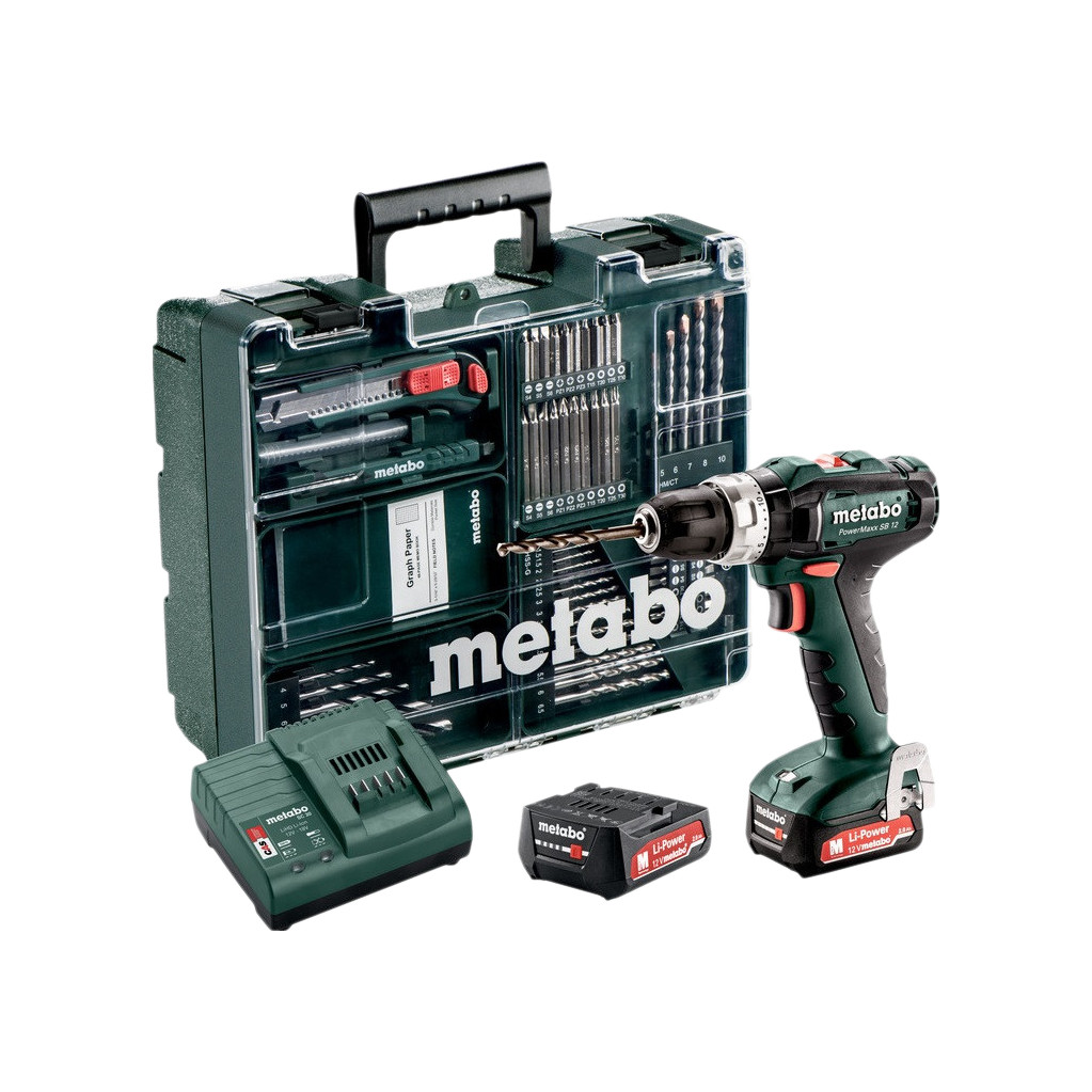 Metabo PowerMaxx SB 12 12V Li Ion Accu klopboor -/schroefmachine set(2x 2, 0Ah)in koffer ...