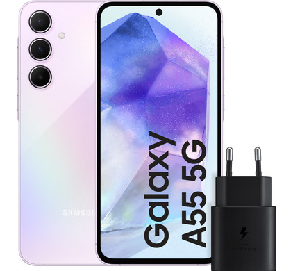 Samsung Galaxy A55 128GB Roze 5G + Samsung 25 Watt Snellader Zwart ...