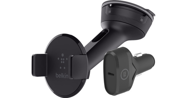 Belkin Telefoonhouder Auto Dashboard/Voorruit + BlueBuilt Autolader ...