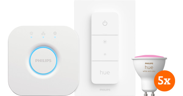 Philips Hue White and Color Starter Pack GU10 with 5 Lights + Dimmer ...