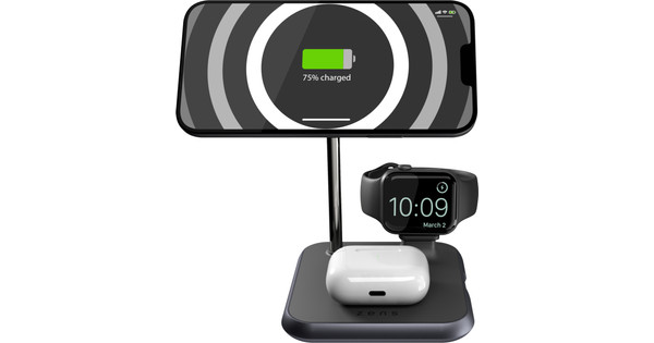 ZENS 3-in-1 Draadloze Oplader 7,5W met MagSafe Magneet en Watch ...