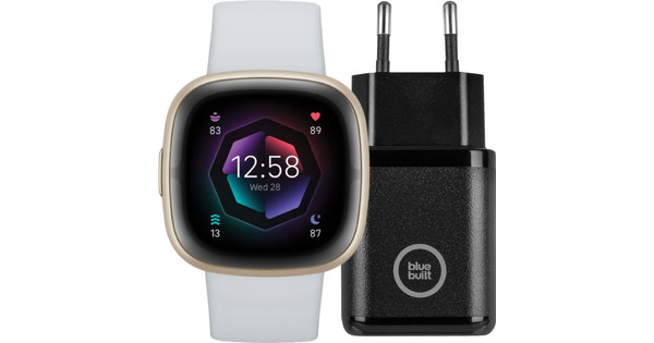 Fitbit Sense 2 Goud/Blauw + BlueBuilt Oplader - Slimme horloges - Coolblue