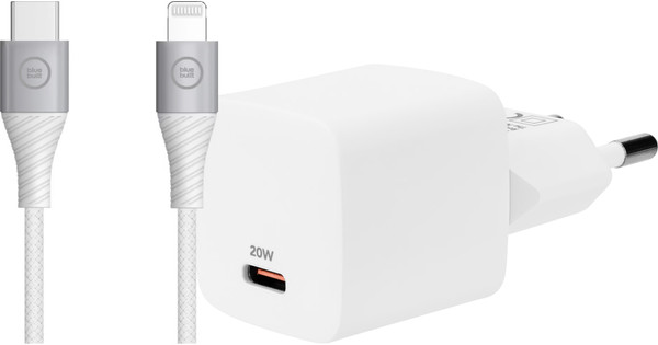 BlueBuilt Power Delivery Oplader 20W + Lightning Kabel 1,5m Nylon Wit ...