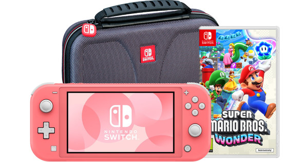 Nintendo Switch Coral + Super Mario Bros. Wonder + Travel Case ...