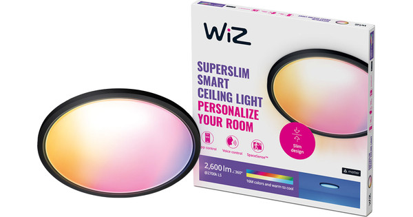 WiZ Plafondlamp SuperSlim - Zwart - Gekleurd en Wit licht - Smart ...