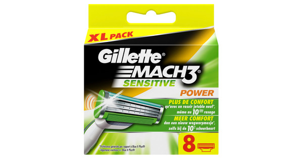 8x Gillette Mach3 Sensitive Power Scheermesjes - Coolblue - Voor 23.59u ...