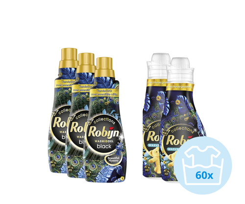 Robijn Klein & Krachtig Black Velvet Pack - 3x Detergent and 2x Fabric ...