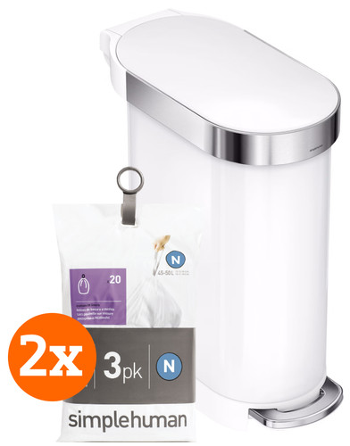 Simplehuman Slim 45 Liter Wit + Vuilniszakken (120 stuks) - Coolblue ...