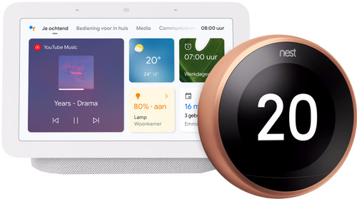Nest Learning Thermostat V3 Premium Copper + Google Nest Hub 2 Chalk ...