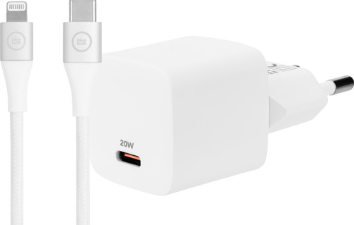 BlueBuilt Power Delivery Oplader 20W + Lightning Kabel 3m Nylon Wit ...